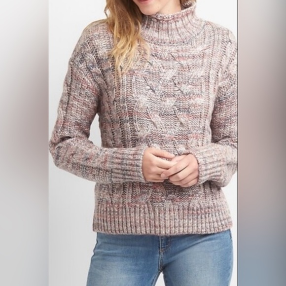 GAP | Sweaters | Gap Mockneck Pink Spacedye Cozy Thick Cable Knit ...